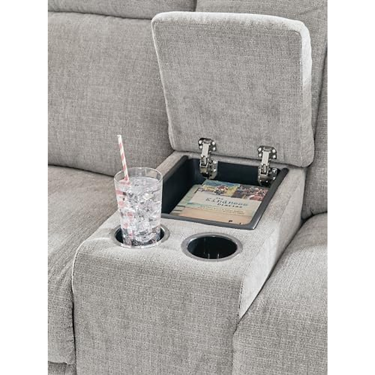 Signature Design by Ashley Barnsana Minimalist Power Reclining Loveseat with Console and USB Charging Ports, Light Gray