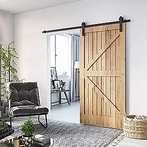 HOME MASTER HARDWARE 6.6 FT Heavy Duty Sturdy Sliding Barn Door Hardware Kit (Whole Set Includes 1x Pull Handle Set & 1x Floor Guide & 1x Latch Lock) Fit 36"- 40" Wide Door Panel (I Shape Hanger)