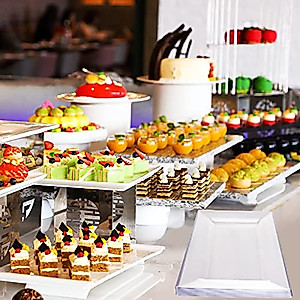 DaYammi 12 Pack Plastic Serving Trays, Heavy Duty Clear Plastic Serving Platters 13”×8” Rectangle Disposable Serving Platters and Trays for Parties, Wedding, Birthday, Dessert Table, Cupcake