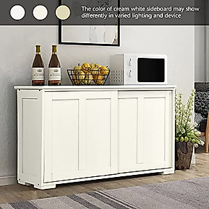 Costzon Kitchen Sideboard, Antique Stackable Storage Cabinet with Height Adjustable Shelf,Sliding Door,Wooden Cupboard Server Buffet Console Table for Home Dining Room Entryway (Cream White)
