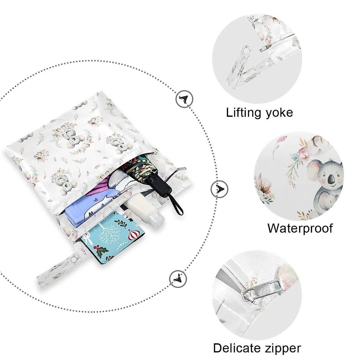 Blueangle Little Baby and Mom Koala Wet Dry Bag for Cloth Diaper, Swimsuit & Travel - Water Resistant Wet Bags - Perfect for Wet Clothes, Toiletries, Beach, 2 Pack