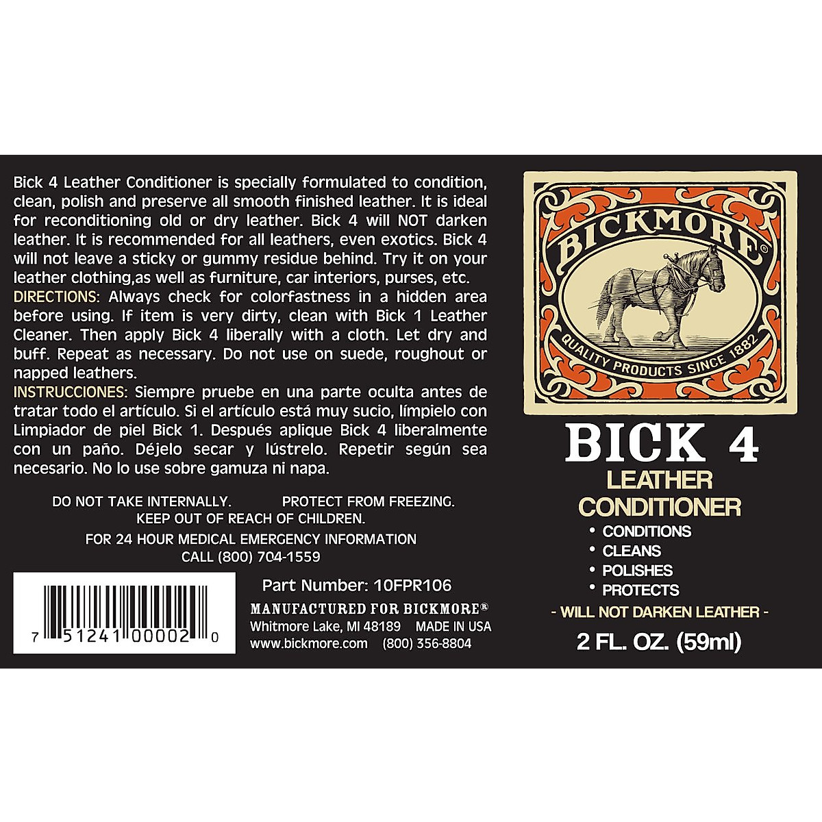 Bick 4 Leather Conditioner and Leather Cleaner 2 oz - Will Not Darken Leather - Safe For All Colors of Leather Apparel, Furniture, Jackets, Shoes, Auto Interiors, Bags & All Other Leather Accessories