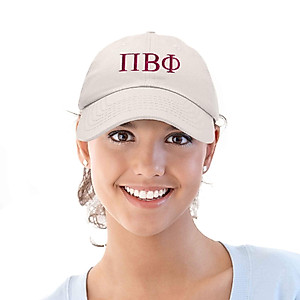 DALIX Pi Beta Phi Greek Letters Hat Womens Embroidered Baseball Cap in Beige