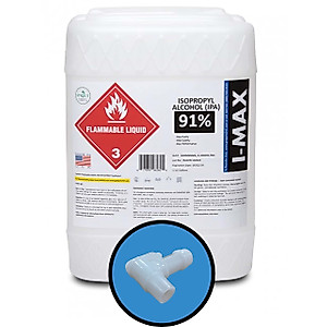 Isopropyl Alcohol 91% - 5 Gallons of High Purity IPA - Includes One Spigot- Made in USA - HDPE Pail