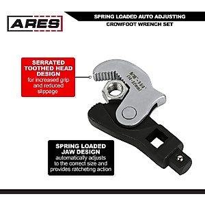 ARES 33009 – 3-Piece Auto Adjusting Crowfoot Wrench Set – Spring Loaded Adjustable Wrench Set with 5 to 32mm (3/16-Inch to 1 1/4-Inch) Coverage – Male & Female Square Drives