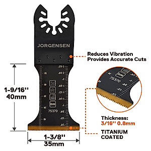 JORGENSEN 5 Pack Oscillating Saw Blades, Bi-Metal Multitool Blades with 2 Adapters, Titanium Coated Universal Multi Oscillating Tool Blade Kits for Plunge/Flush Cut to Multi-Material