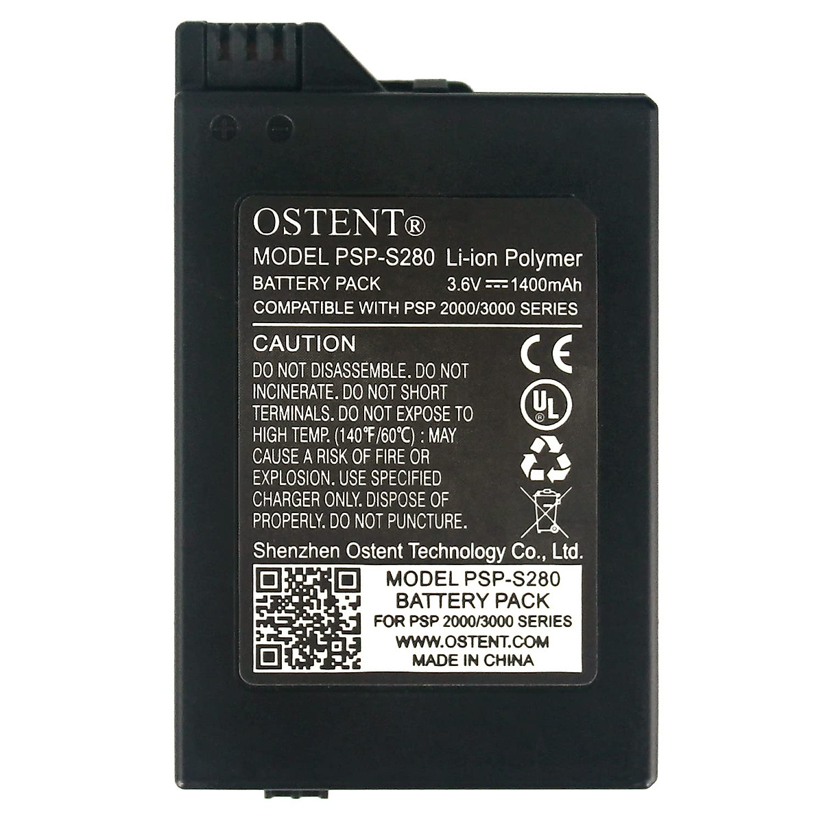 OSTENT Real 1400mAh 3.6V Lithium Ion Li-ion Polymer Rechargeable Battery Pack Replacement Upgraded Version for Sony PSP 2000/3000 PSP-S110 Console Video Games