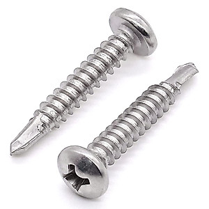 100pcs #6 x 1 Phillips Pan Head Self Drilling Screw, 410 Stainless Steel, Pan Head Quick Self Tapping Screws for Sheet Metal, Wood, Plastic, Without Pre-drilled Holes