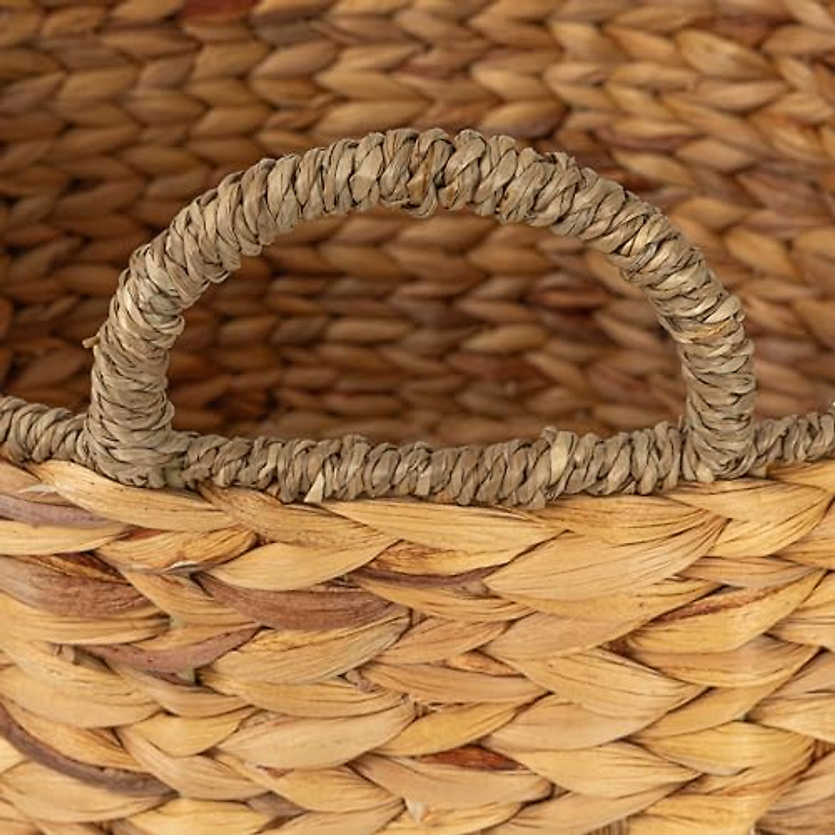 Household Essentials Rectangular Handwoven Water Hyacinth and Seagrass Basket with Handles, Natural