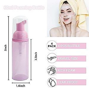AREMOD 4Pcs 2 oz Lash Shampoo Foaming Bottle Empty Foaming Soap Dispenser Plastic Refillable Travel Pump Bottle for Hand Soap, Shampoo for Toiletries(Pink)