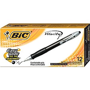 BIC Velocity Retractable Ballpoint Pen, Medium Point (1.0mm), Black, 12-Count
