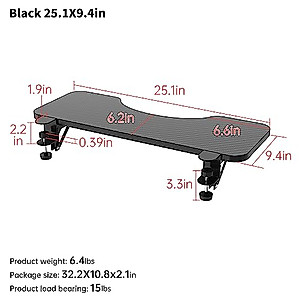Circular Arc Desk Extender Tray, Ergonomics Computer Elbow Arm Support,Foldable Keyboard Drawer Tray, Table Mount Arm Wrist Rest Shelf (25.2“×9.4”×3.5“)