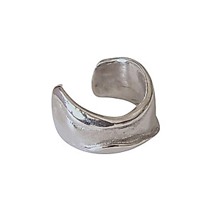 Handmade Single Wide Band Adjustable Ear Cuff, Sterling Silver Clip On Ear Cuffs Non Piercing Huggie Earrings for Women, Wide A-Symmetrical Curved Band Dainty Fake Ear Cartilage Clips, By MiYa Jewelry