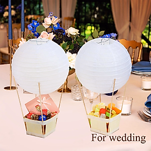 Namalu 24 Set Hot Air Balloon Baby Shower Centerpieces Paper Lanterns Wooden Candy Boxes with Sticks DIY Craft for Christmas Birthday Wedding Party Table Decoration(White)