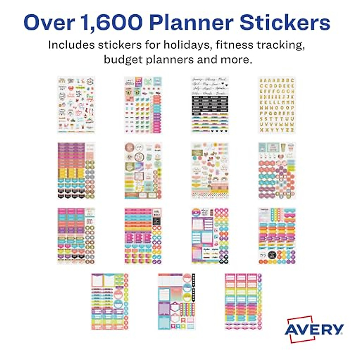 Avery Planner Stickers Variety Pack, 30 Sheets of Stickers, Set of 1,656 Productivity Stickers for Your Planner, Journal or Calendar (6785)