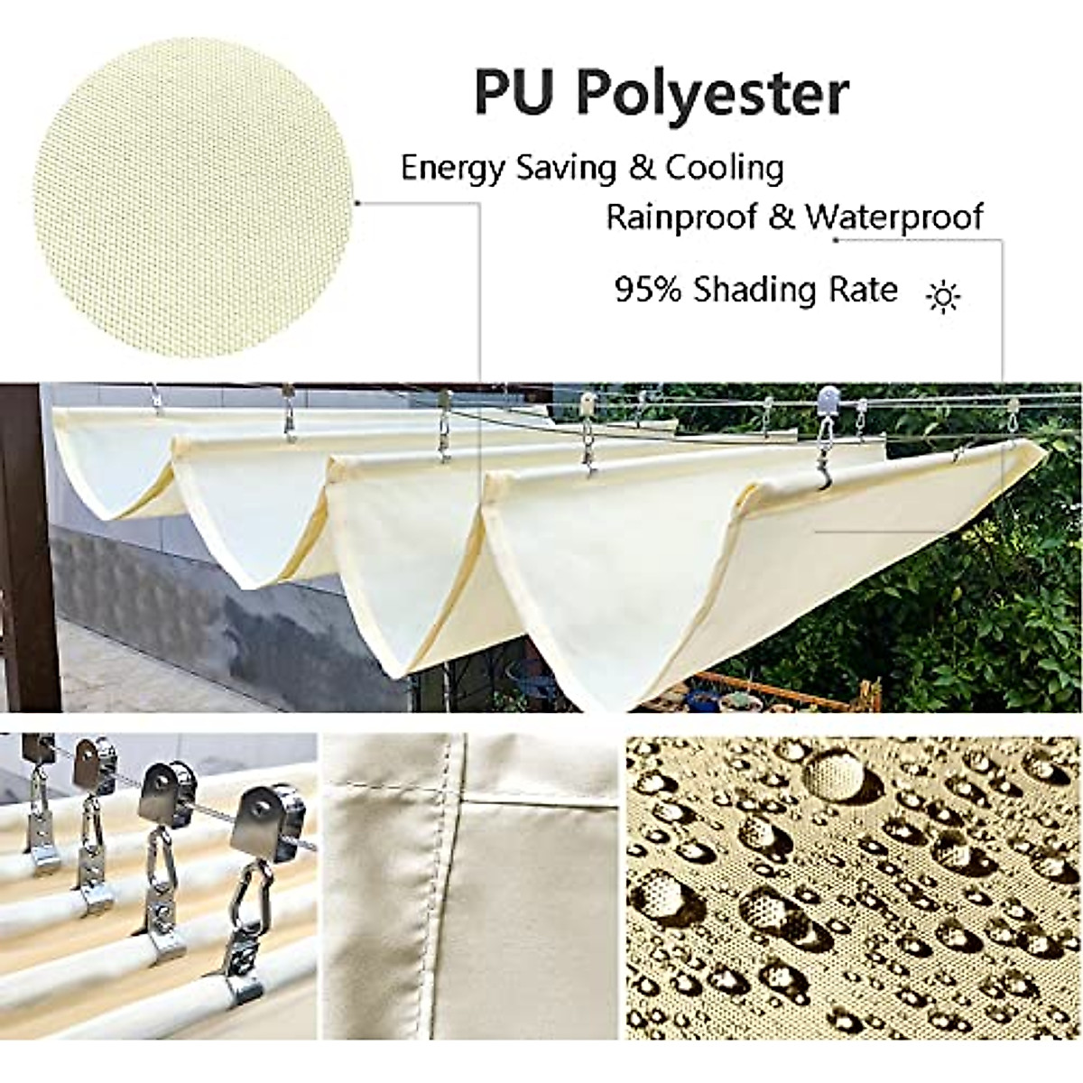 Retractable Patio Awning - UV Sun Shade Cover for Outdoor