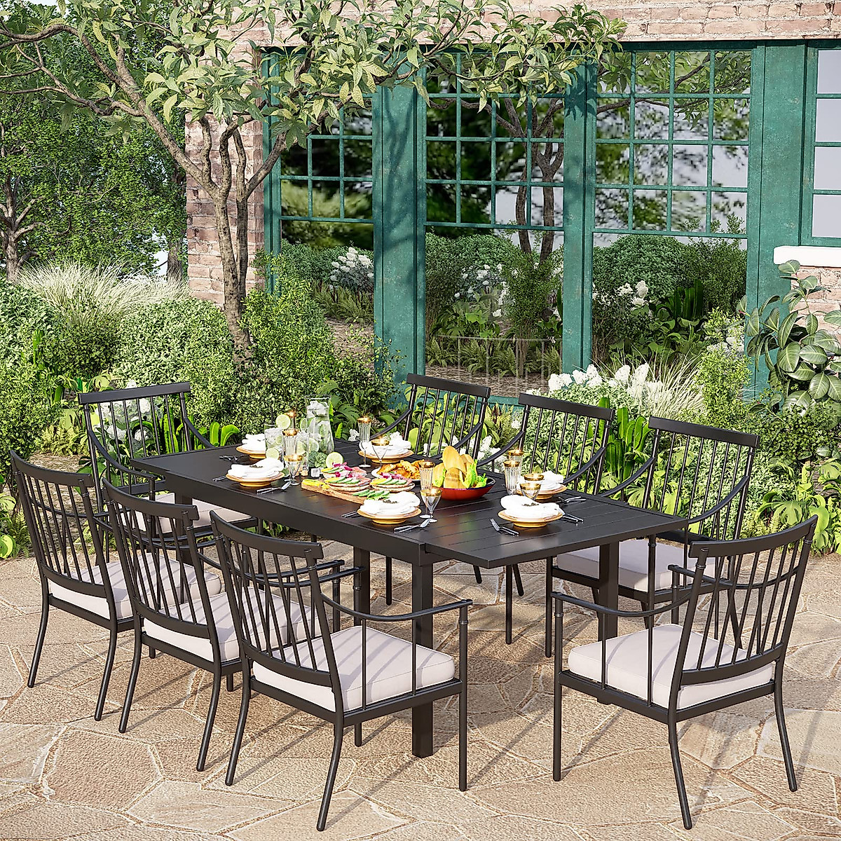 PHI VILLA Swivel Chairs Set of 2 Patio Dining Rocker Chair with Cushion Rocking Patio Furniture for Garden Backyard Bistro, Beige