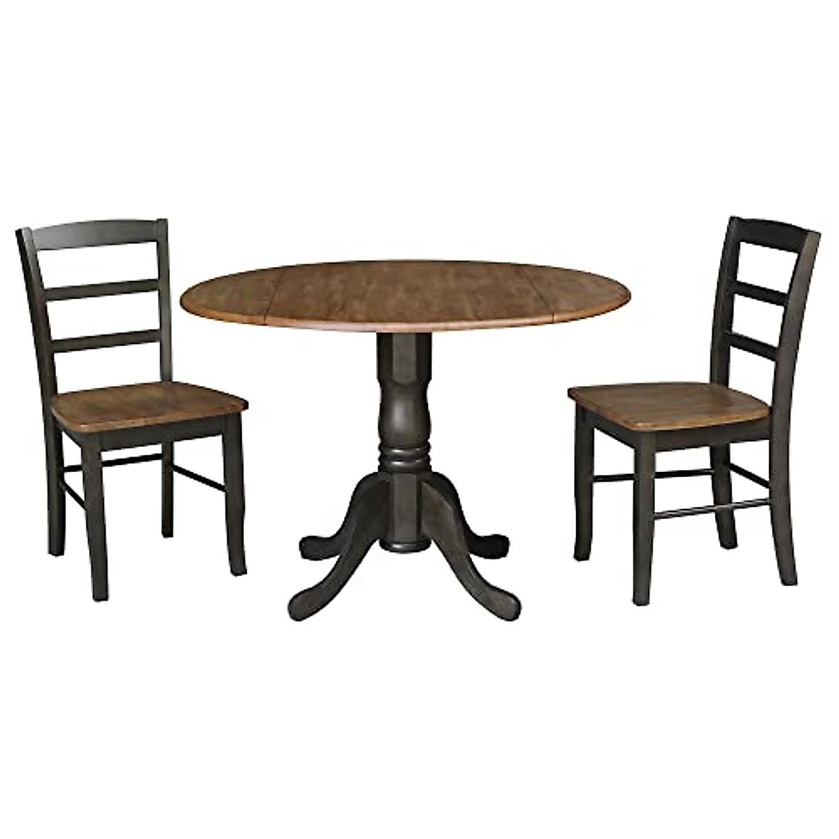 IC International Concepts 42" Dual Drop Leaf Pedestal Dining 2 Table and Chairs, Hickory/Washed Coal