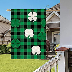 Fukeen St Patricks Day Green Black Buffalo Plaids House Flag 28x40 Inch Ireland Lucky Clover Shamrock Blessed Spring Farmhouse Holiday Decorations Small Yard Flags Garden Double Sided Outside