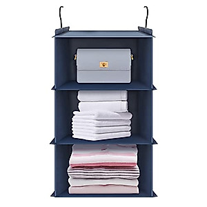 FYY 3-Shelf Hanging Closet Organizer, Collapsible Heavy Duty Closet Organizers and Storage Shelves, Waterproof Washable Fabric Shelves, 23.6" H x 12.2" W x 12.2" D, Navy
