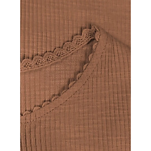 VICHYIE Womens Henley Long Sleeves Tunic Lace Tops V Neck Button Neck Casual Slim Fit Blouses Wrap Twist Cute Shirts Khaki Medium