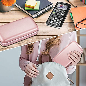 Graphing Calculator Carrying Case for TI-84 Plus CE, Fintie Hard EVA Shockproof Protective Box for TI-84 Plus/TI-83 Plus CE/Casio fx-9750GII (Rose Gold)