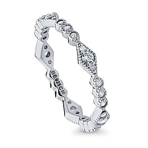 BERRICLE Sterling Silver Art Deco Wedding Rings Pave Set Cubic Zirconia CZ Anniversary Eternity Ring for Women, Rhodium Plated Size 4