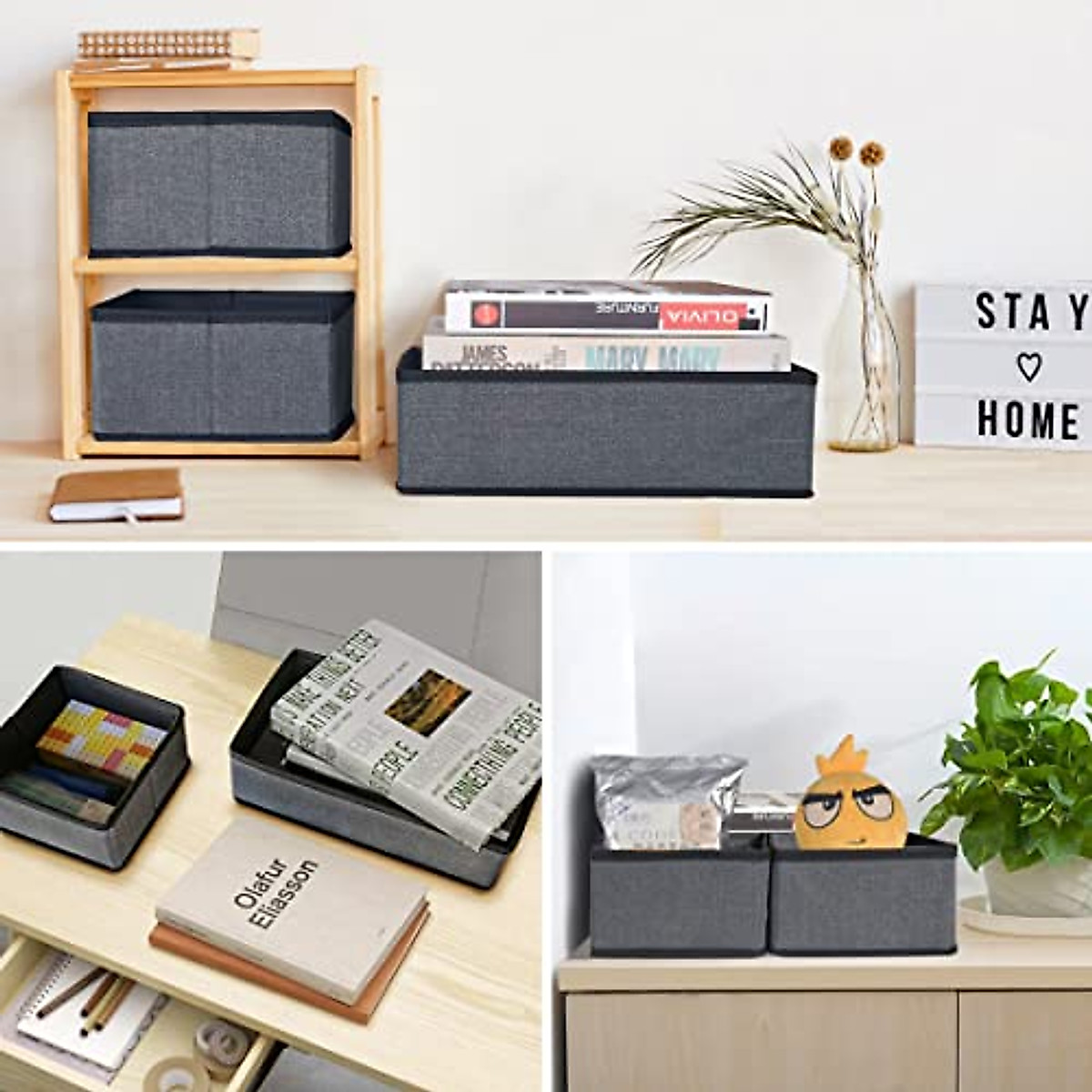 Utureal Set of 3 Foldable Storage Cubes, Fabric Storage Box Desk Organizers for Home and Office, Storage Bins for Cabinet Shelves Closet Drawer Organizing, Toys, Clothes Storage Container (Dark Grey)