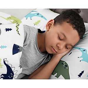 Navy Blue and Green Modern Dinosaur Boys or Girls 4 Piece Kids Teen Twin Bedding Set Collection