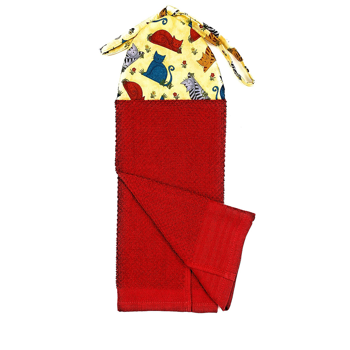 Happy Colorful Tossed Cats Kittens Ties On Stays Put Kitchen Bathroom Hanging Loop Hand Dish Towel Gift for Cat Kitten Lovers She Who Sews Towels