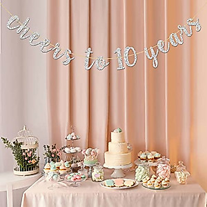 INNORU Glitter Silver Cheers to 10 Years Banner - Child 10th Birthday Sign Bunting 10th Wedding Anniversary Party Bunting Decoration