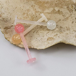 BodyJewelryOnline Tongue Ring with Flat Bottom Flexi Barbell Retainer Glow in The Dark 14G Pack of 3