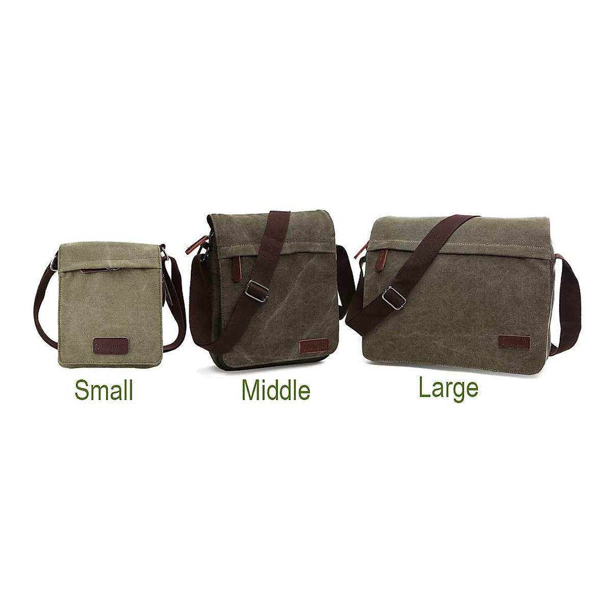 Sechunk Middle Vintage Canvas Messenger Cross body bag Shoulder bag (Green, middle)