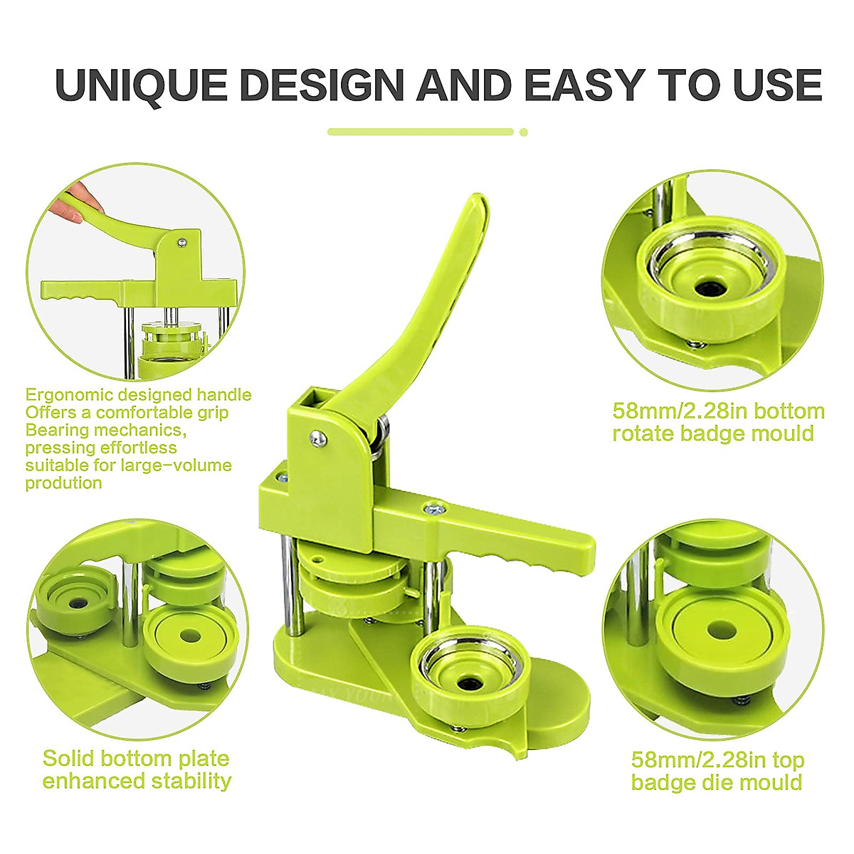 Button Maker Machine 58mm Pin Badge Maker Installation-Free DIY Pin Badge Button Maker Press Machine Badge Punch Press with Free 100pcs Button Parts Pictures Circle Cutter Magic Book