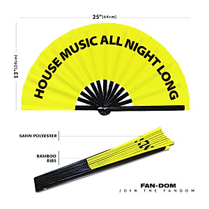 House Music All Night Long Hand Fan Foldable Bamboo Circuit Hand Fan Funny Gag Slang Words Expressions Statement Gifts Festival Accessories Rave Handheld Circuit Event Fan Clack Fans (Yellow)