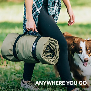 RTIC Anywhere Blanket, Waterproof Portable, Quilted Outdoor Mat for Picnic, Beach, Camping, Grass, Park, Play-Time, Pets, Stain Resistant Machine Washable, Includes 4 Stakes, 54.5" x 78.5", Olive