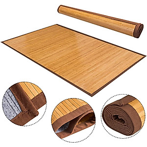 HAPPYGRILL Bamboo Area Rug, 5' x 8' Floor Carpet, Floor Mat with Anti-Slip Backing, Easy Care,Indoor Roll-up Runner Rug for Bedroom, Living Room, Entryway