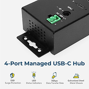 4-Port USB-C 3.2 Hub w/ 15KV ESD Surge Protection DIN Rail Mount