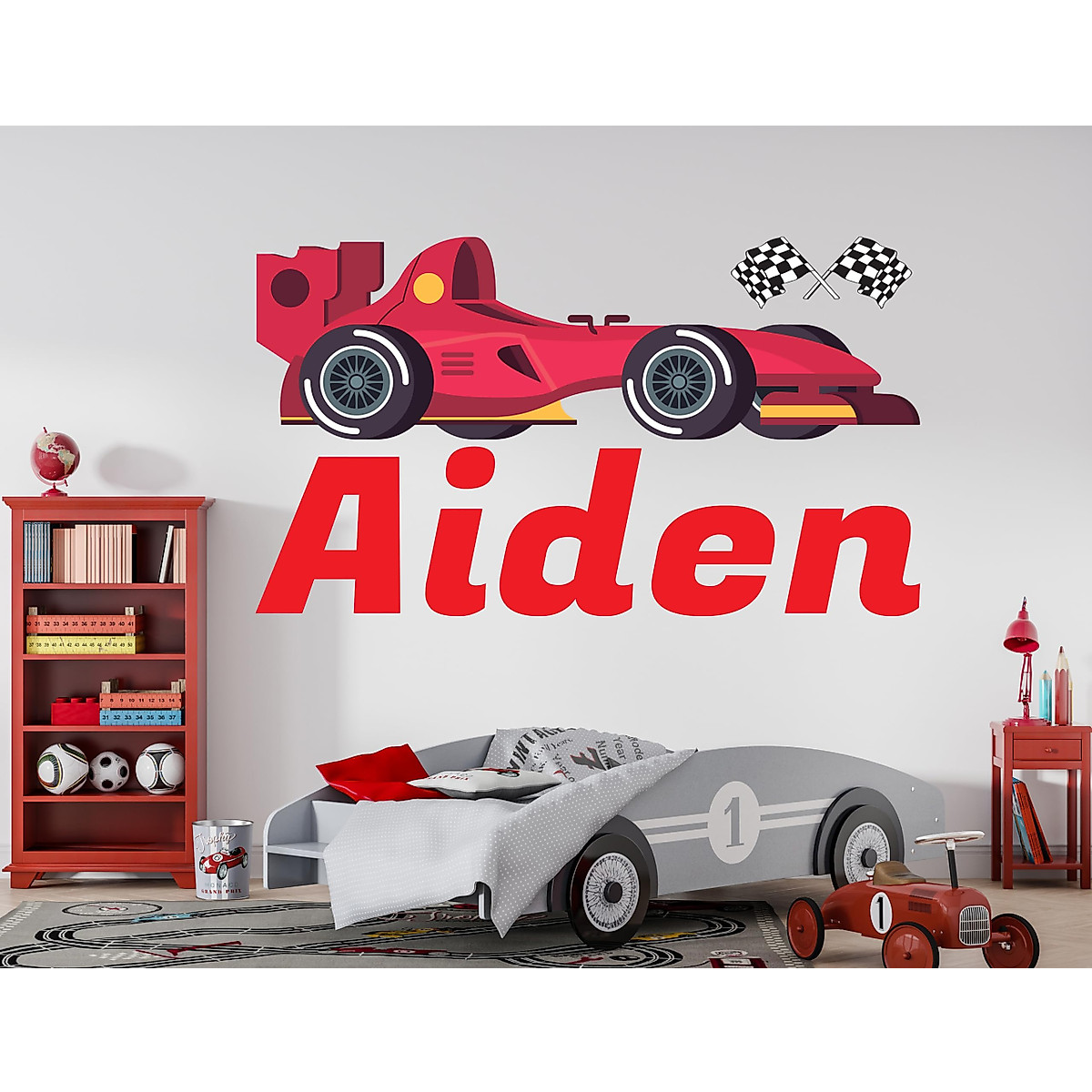 CuteDecals Race Car Custom Name Wall Decal - Personalized Race Car F1 Wall Decor - Sport Race Car Theme Wall Art Mural - Wall Decal for Nursery Bedroom Decoration (Wide 15 inchx8 inch Height)