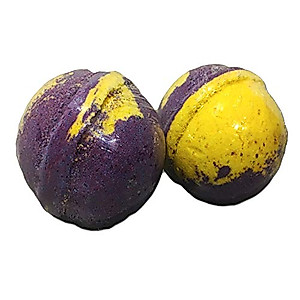 Disco Balls Bath Bombs - Funny 70s Disco Design - XL Bath Fizzers for Men and Women - Purple and Yellow marbled, Handcrafted, 2 pk