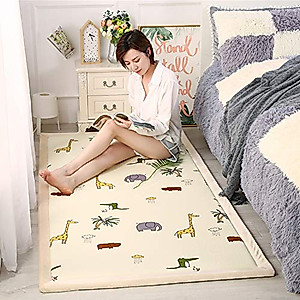 Loartee Kids Play Area Rug - 1.2" Soft & Thick Coral Velvet Nursery Rug, Crawling Mat for Toddler, Jungle Animals Play Mat, Non-Toxic & Anti-Skid, Light Yellow, Size:5.0'x5.0'(About 150x150cm)