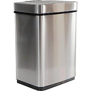 Hanover 50-Liter / 13.2-Gallon Stainless Steel 50 Liter / 13.2 Gallon Hands Free Trash Can Garbage Bin, Fingerprint Resistant, Soft Close, Sensor Lid