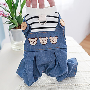 Dog Winter Clothes Pet Plaid Shirts Stylish Denim Jumpsuit for Small Dog Cute Cartoon Puppy Bib Overalls Boy Girl Dogs Classic Outfit Chihuahua Yorkies One Piece Birthday Holiday Apparel