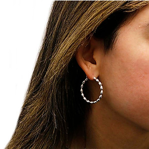 Sterling Silver Bead Ball Hoop Earrings, Beaded Hoop Earrings For Women- Silver Bead Hoop Earring For Women, 925 Sterling Silver bead Earring (Silver, 35)