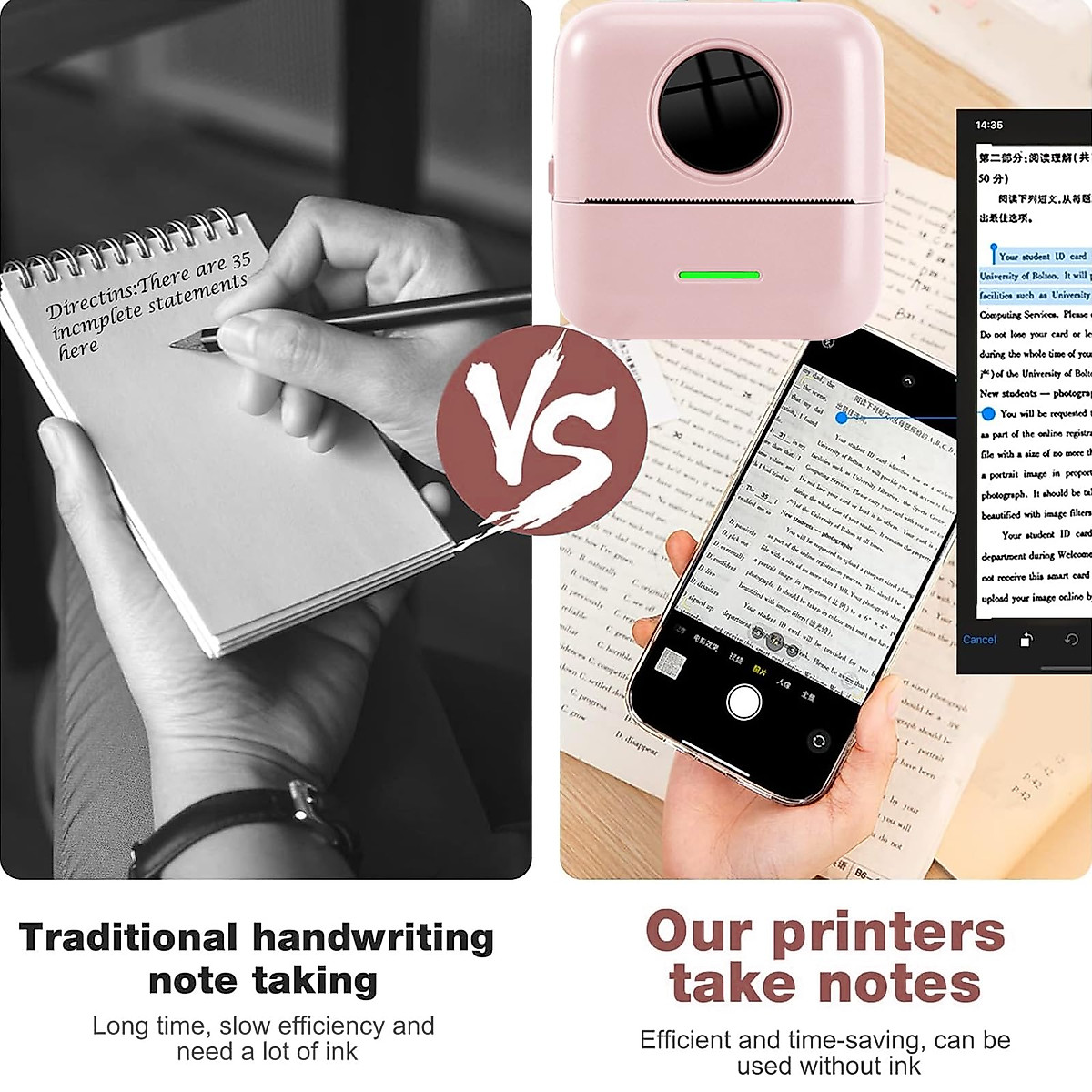 Crmanedy Portable Inkless Sticker Maker，Bluetooth Sticker Maker with 8 Rolls Paper，Compatible with iOS&Android，for DIY Making, Study Notes, memos, Lists, Work Plans, Graduation Gifts (Pink)