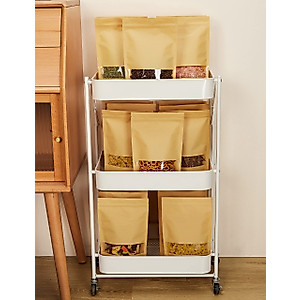 FireKylin 100 Pcs Kraft Paper Bags with Window, 4.7" x 7.9" Stand Up Pouches Bags, Zip Lock Food Storage Bags for Packaging Products, Reusable, Sealable