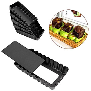 Elesinsoz Mini Tart Pan Set of 6, 4 Inch Rectangular Non-Stick Quiche Pan with Removable Bottom Heavy Duty Fluted Side, Mini Pie Pans for Quiche, Desserts, and Mousse Cakes