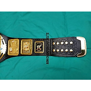 BIG EAGLE Block Logo Championship Wrestling Belt Real Leather Adult Size Belt (2MM BRASS),Multi & Black