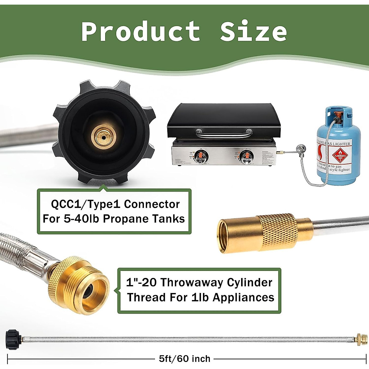 1 lb to 20 lb Propane Adapter Hose & Griddle Regulator Replacement for Blackstone 17" & 22" Propane Griddle Table Top Charbroil 19952085 Tabletop Pit Boss PB336GS Griddle Regulator and Hose Parts