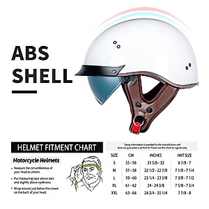 Motorcycle Half Face Helmet F-07 with Sun Visor Quick Release Buckle DOT Approved Adult Helmets for Cruiser Chopper Moped Scooter ATV (Gloss White,XL